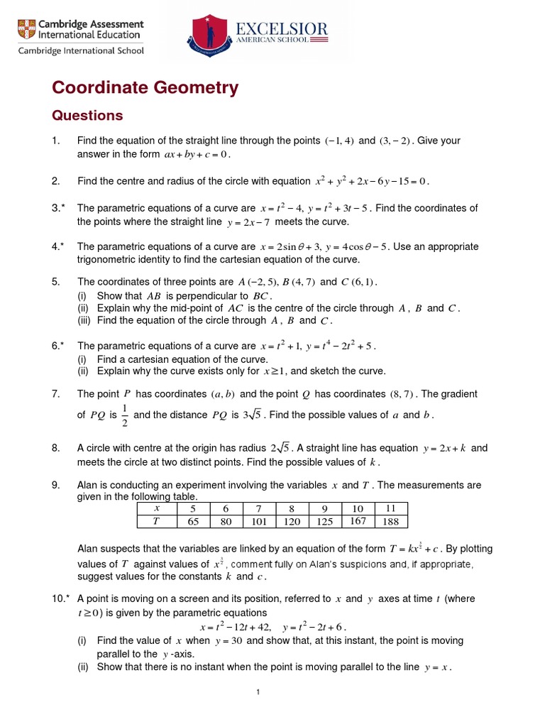 Sanjeev Coordinate Geometry Worksheet | PDF | Circle | Equations