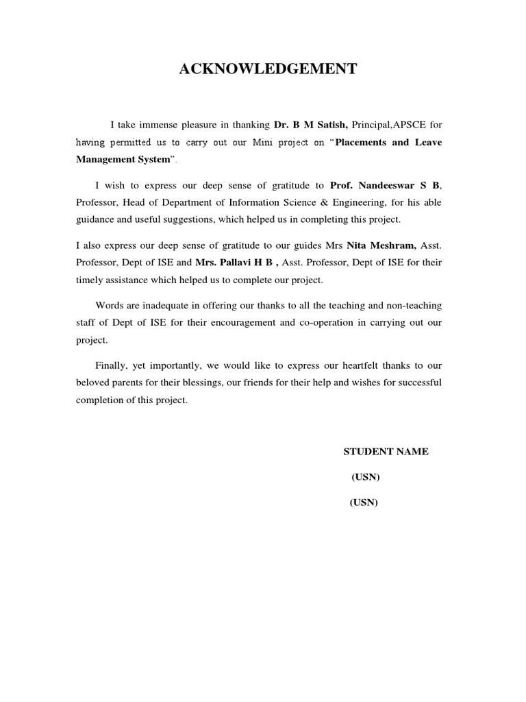 Acknowledgement: Management System" | PDF | Technology & Engineering