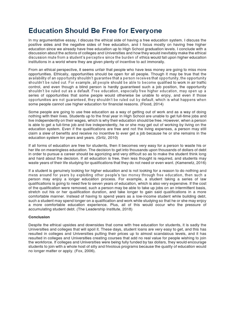 Free Education: Ethical Perspectives | PDF | Economies | Business