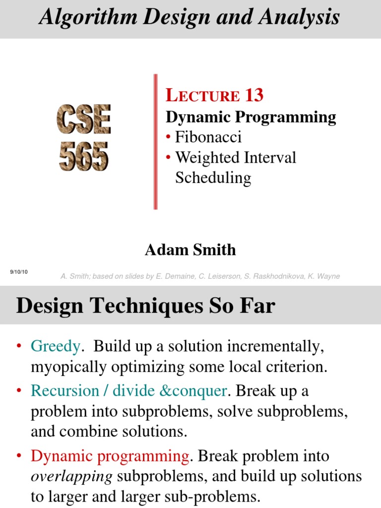 CSE565 F10 Lec 13 Dyn Prog Intro | PDF | Dynamic Programming | Time Complexity