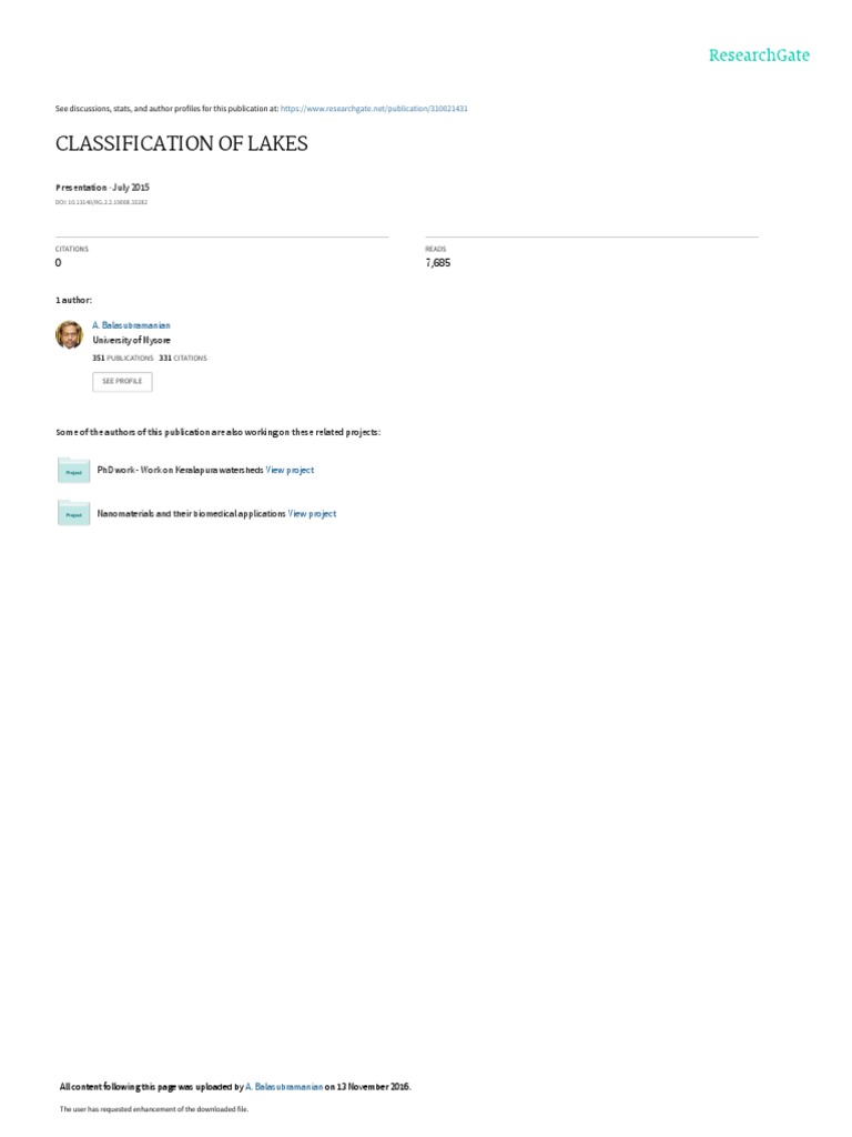 Classification of Lakes | PDF | Lake | Bodies Of Water