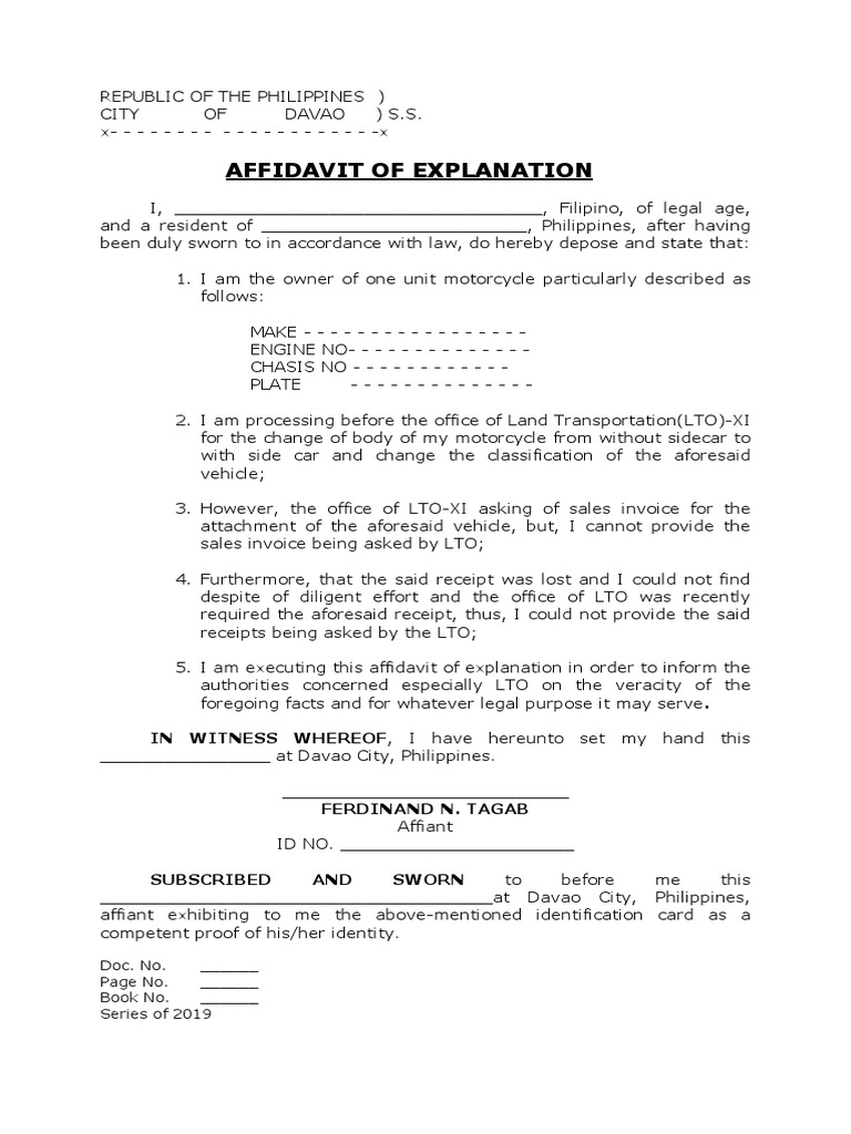 Affidavit of Explanation - Blank | PDF