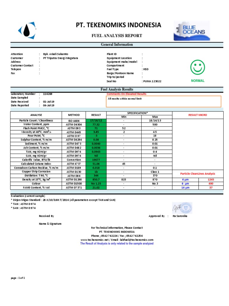 Pt. Tekenomiks Indonesia: Fuel Analysis Report | PDF | Chemistry ...