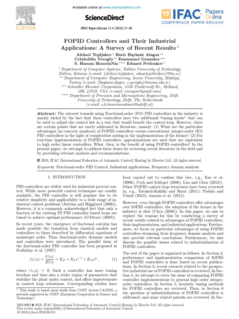 Fopid Controller and It's Application | PDF | Systems Theory | Engineering