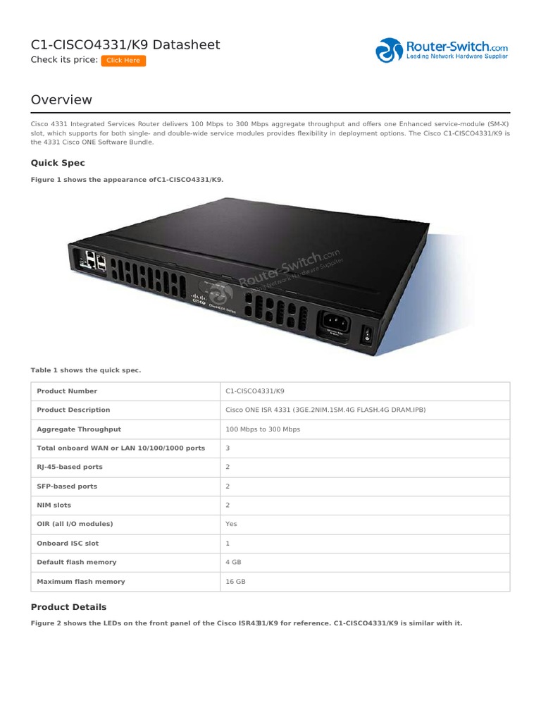 c1 Cisco4331 k9 Datasheet | PDF | Power Supply | Alternating Current