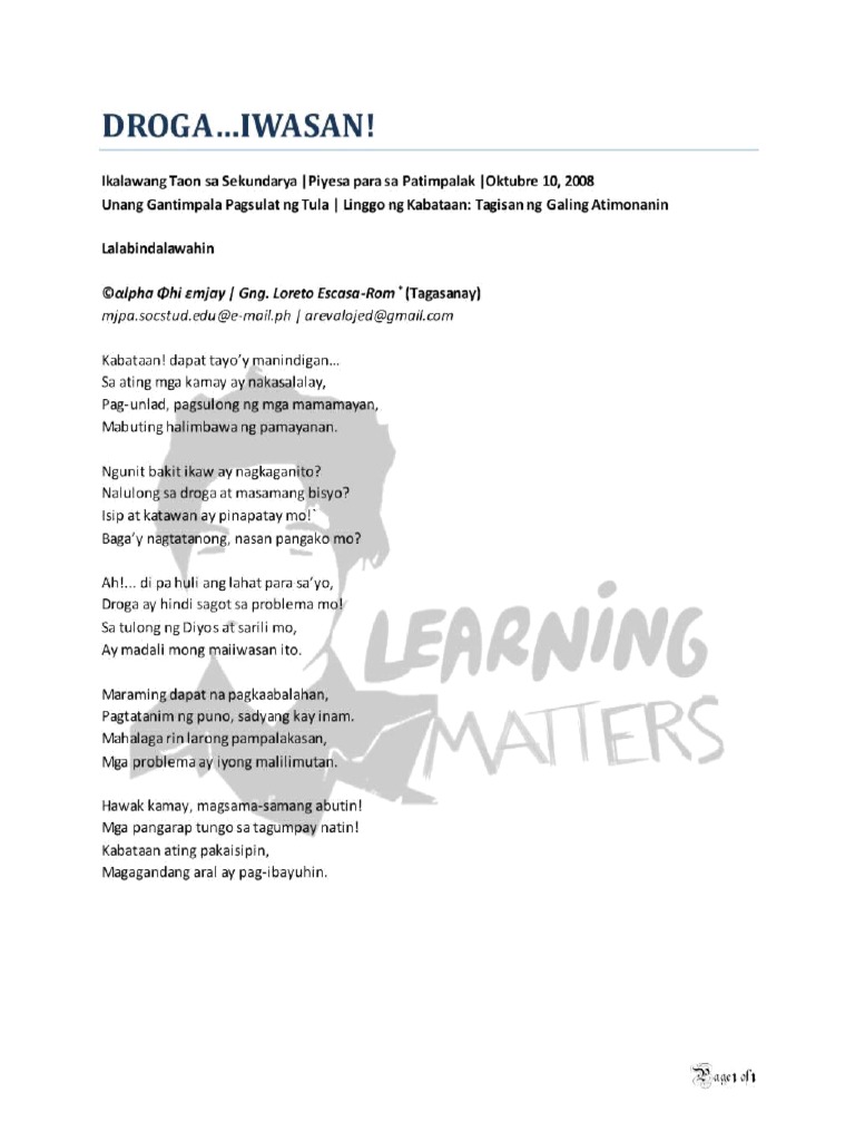 Tula Droga Iwasan | PDF