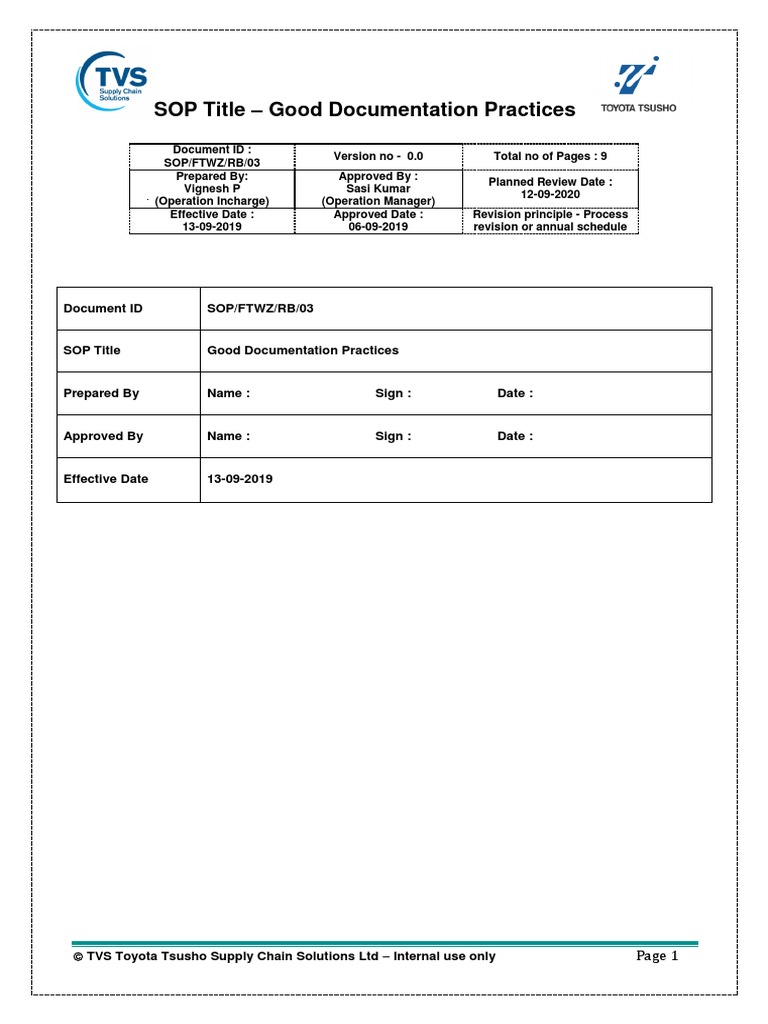SOP FTWZ RB 03 Good Documentation Practices | Data Quality | Computer File