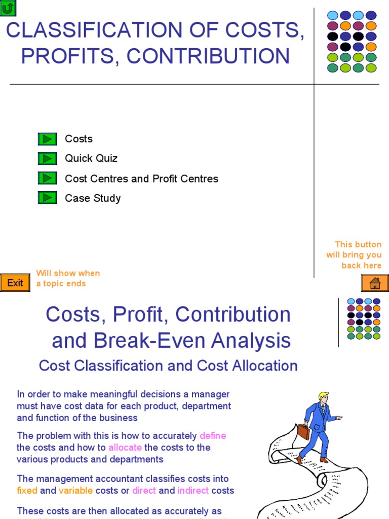 Classification Of Costs Profits Contribution Costs Quick Quiz Cost