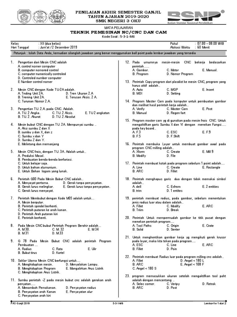 Soal CNC Kelas XII | PDF