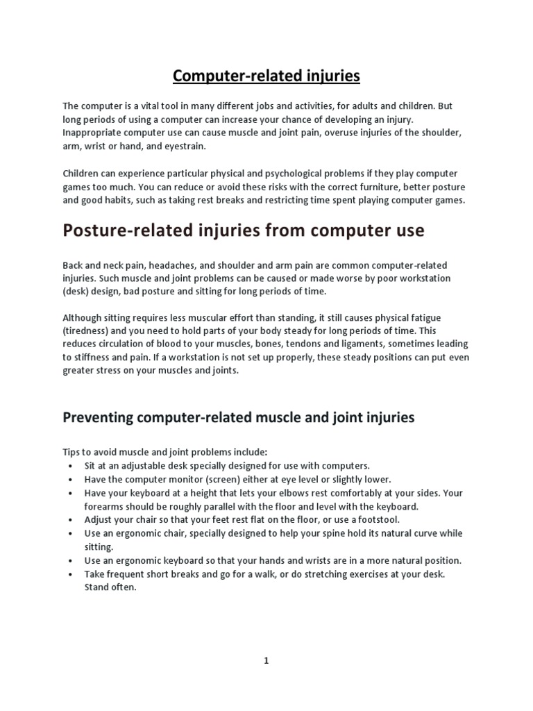 Posture-Related Injuries From Computer Use | PDF | Laptop | Computer ...