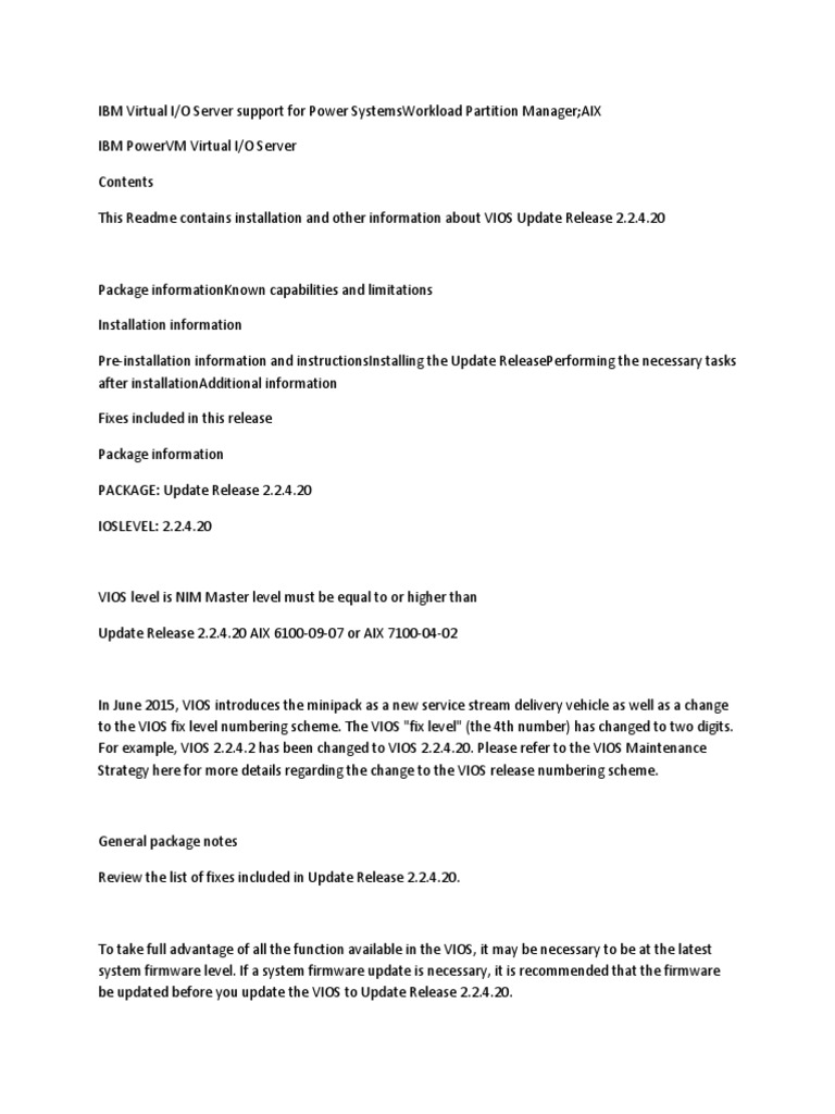 IBM VIOS 2.2.4.20 Release Notes - Nov 2016 | PDF | Computer Cluster ...