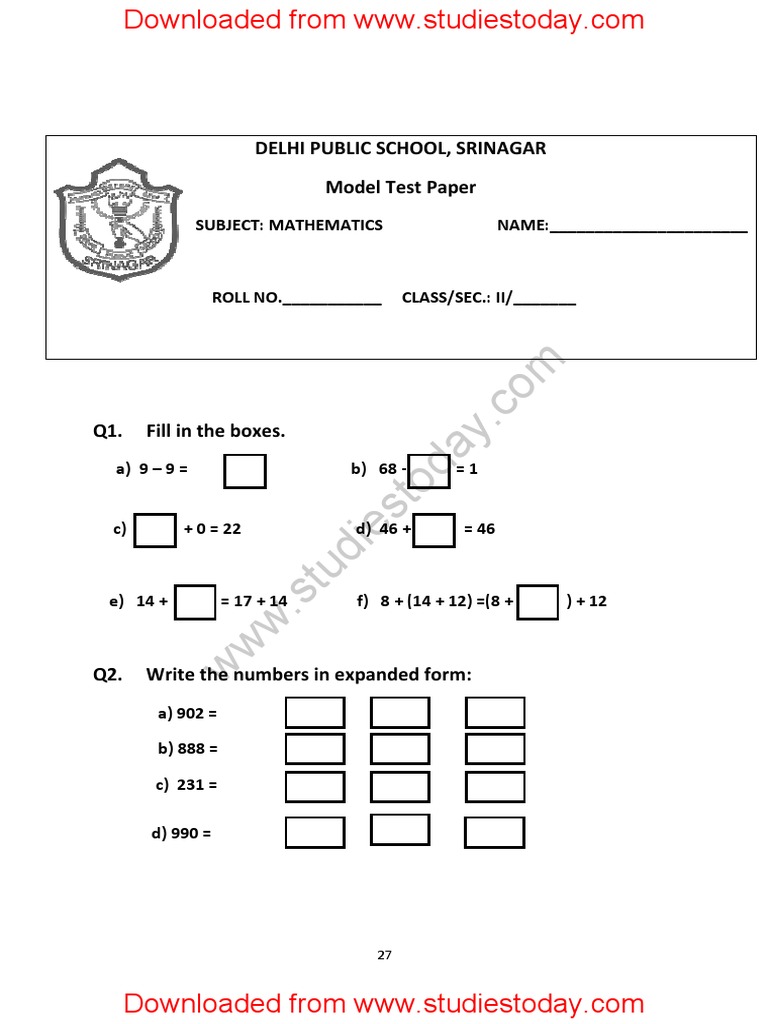 CBSE Class 2 Assignment Math | PDF | Teaching Mathematics