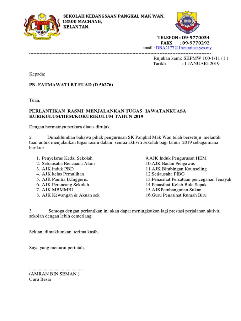 Surat Perlantikan Koko 2018 | PDF