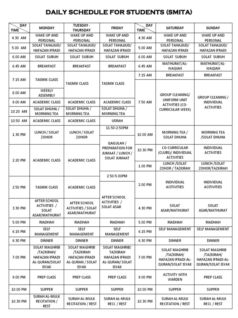 Student Daily Schedule Overview | PDF | Medieval Arabic Texts | Quran