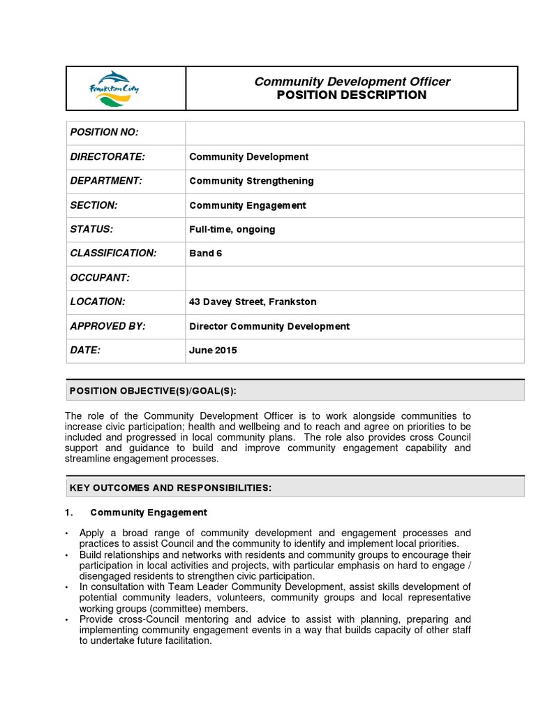 Community Development Officer: Position Description | Download Free PDF ...