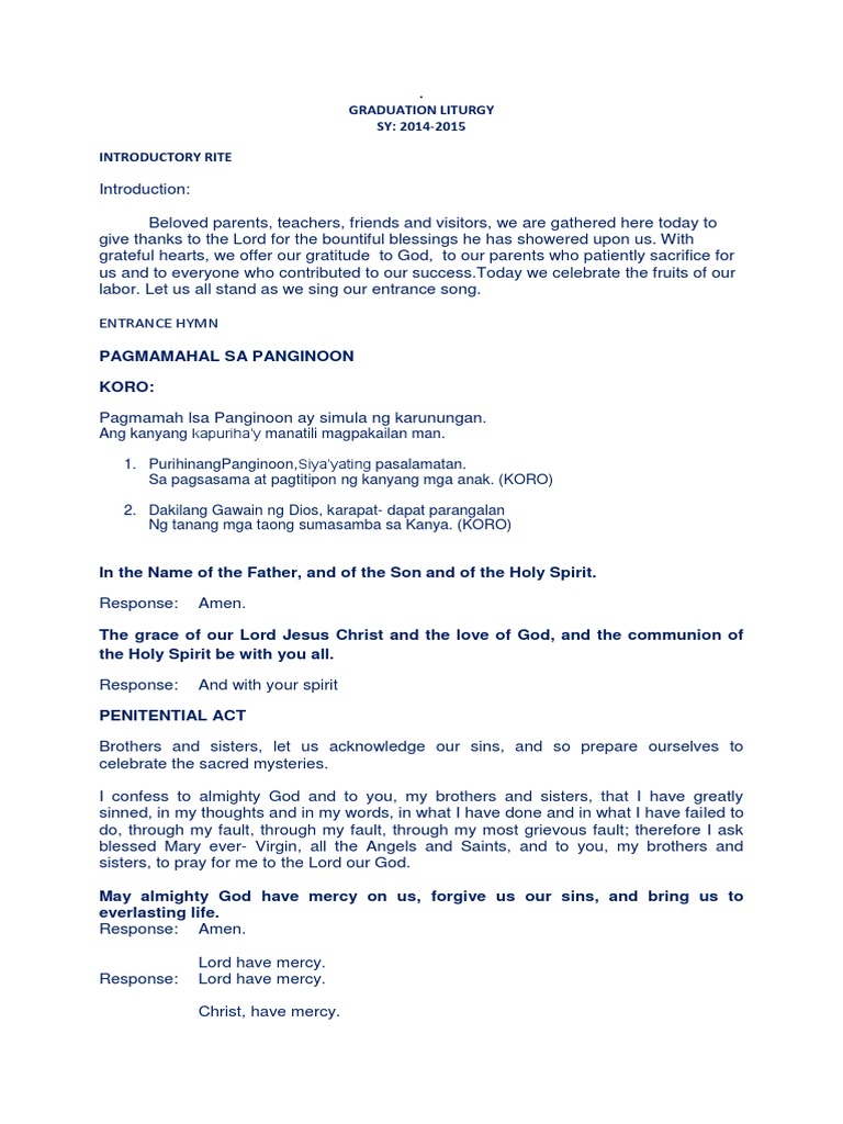 Graduation Liturgy 2015 | PDF | God The Father | Glory (Religion)