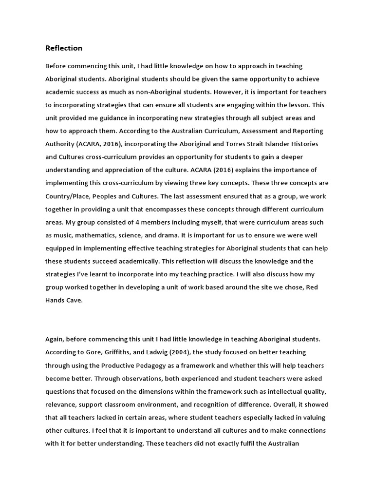 18345621 102085 2h2019 reflection | Indigenous Australians | Teachers