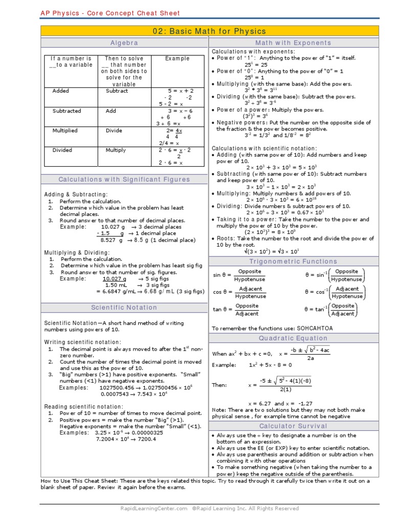Basic Math For Physics | PDF | Exponentiation | Multiplication