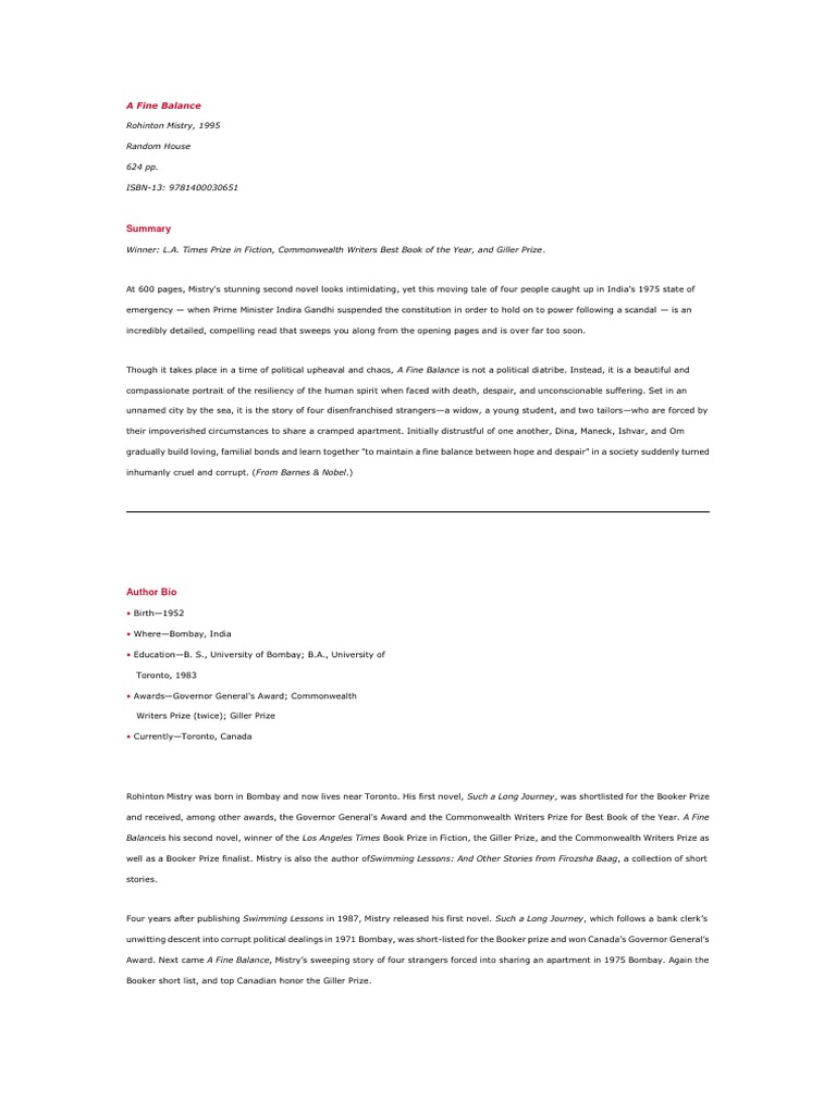 A Fine Balance Full Version | PDF