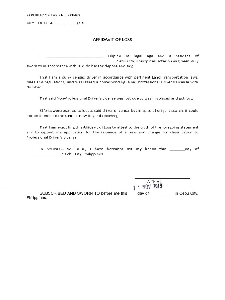 Affidavit of Loss-Driver License | PDF