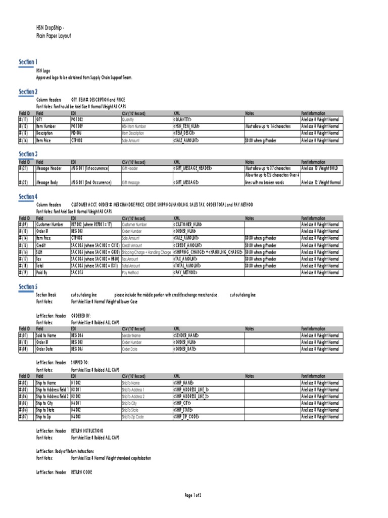 HSN DropShip Plain Paper Layout Guide | PDF | Electronic Data ...