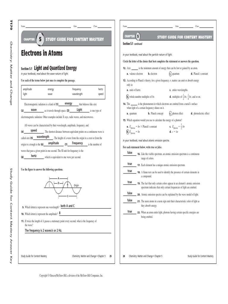 Chapter 5 Review Worksheet Chemistry Answers