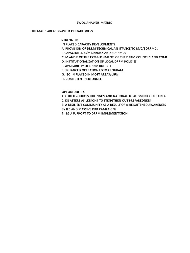 Swoc - Preparedness Activity 2 | PDF | Emergency Management | Capacity ...