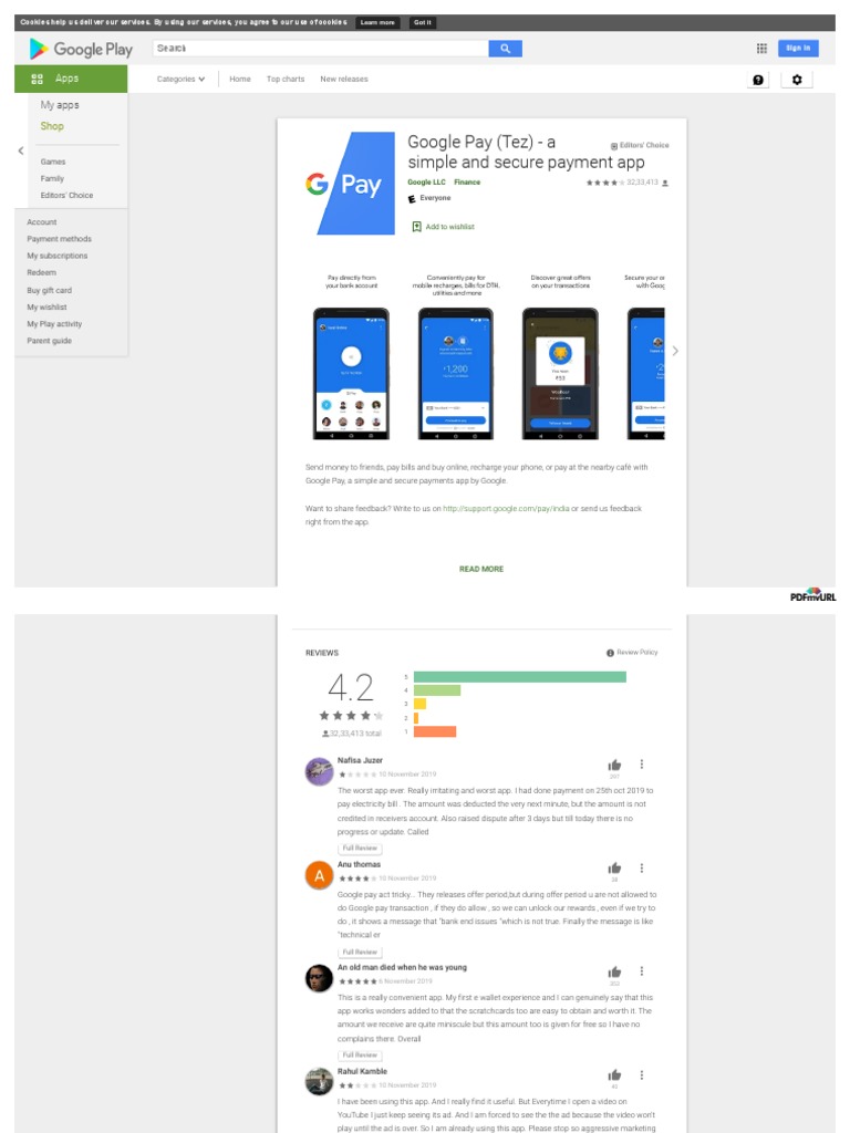 PDF View of The Gpay App | Download Free PDF | You Tube | Google Play