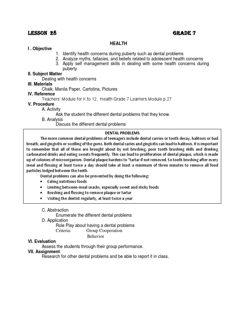 Lesson 28 Grade 7: Health I - Objective | PDF