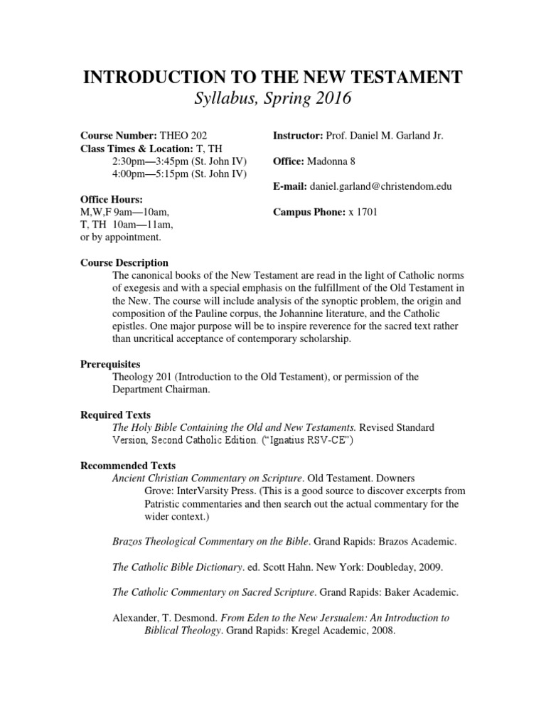 Introduction To The New Testament: Syllabus, Spring 2016 | PDF | Gospel ...