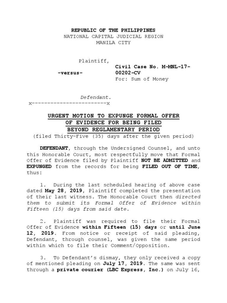 Urgent Motion to Expunge Evidence | PDF | Law