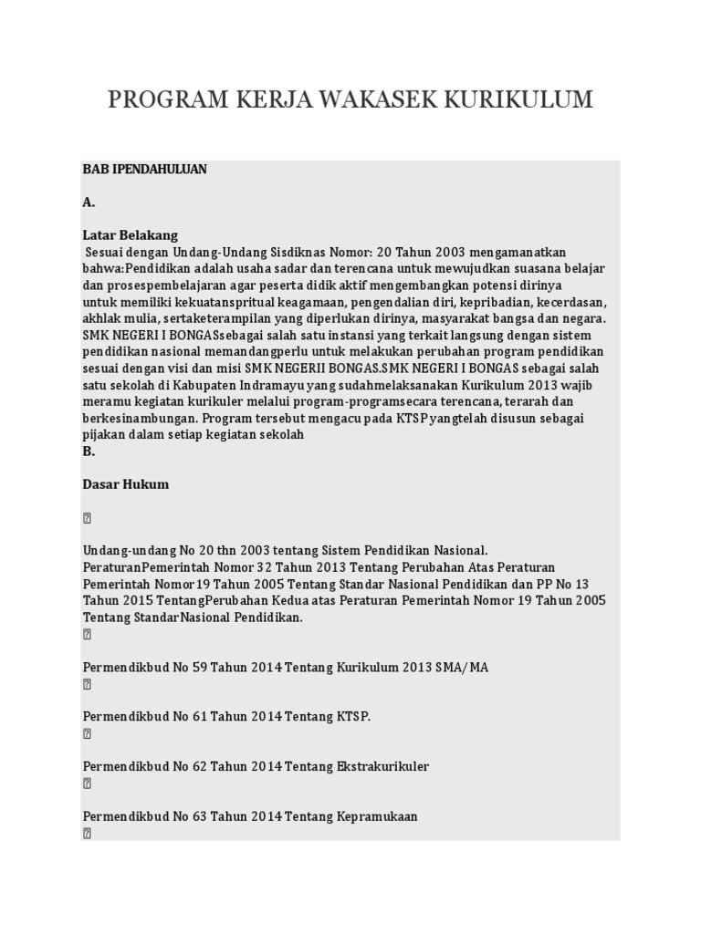 Program Kerja Wakasek Kurikulum | PDF