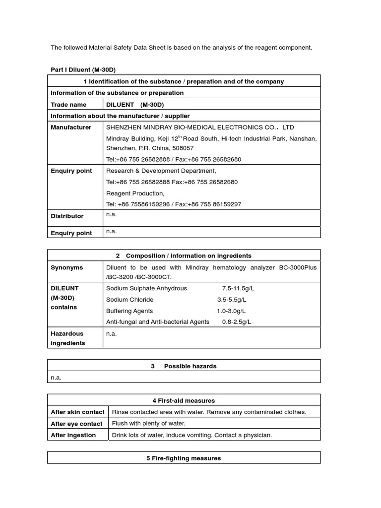 M-30 Series Reagents MSDS | PDF | Sodium | Toxicity