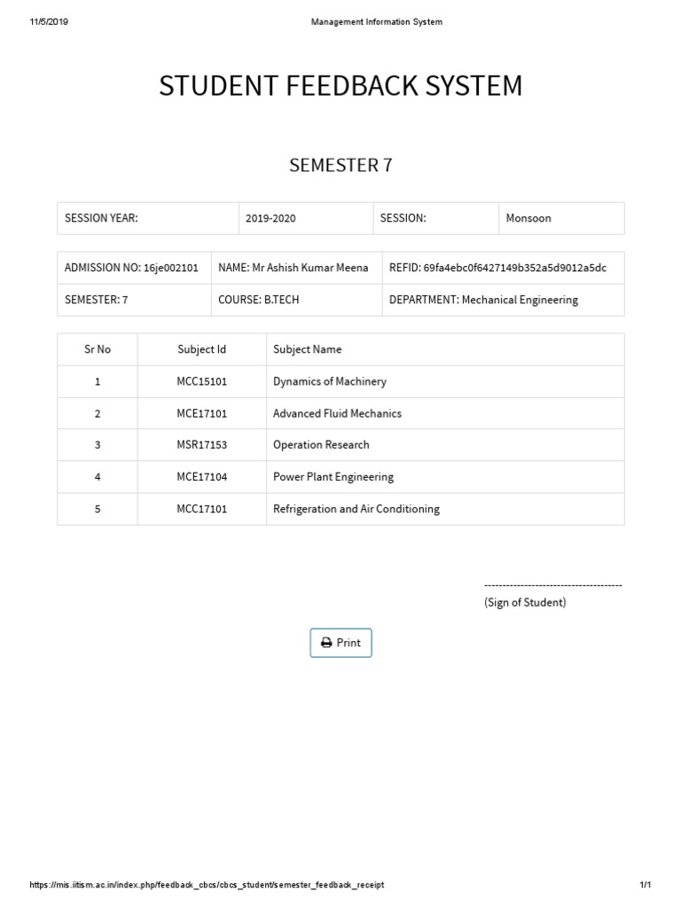 Student Feedback System: Semester 7 | PDF