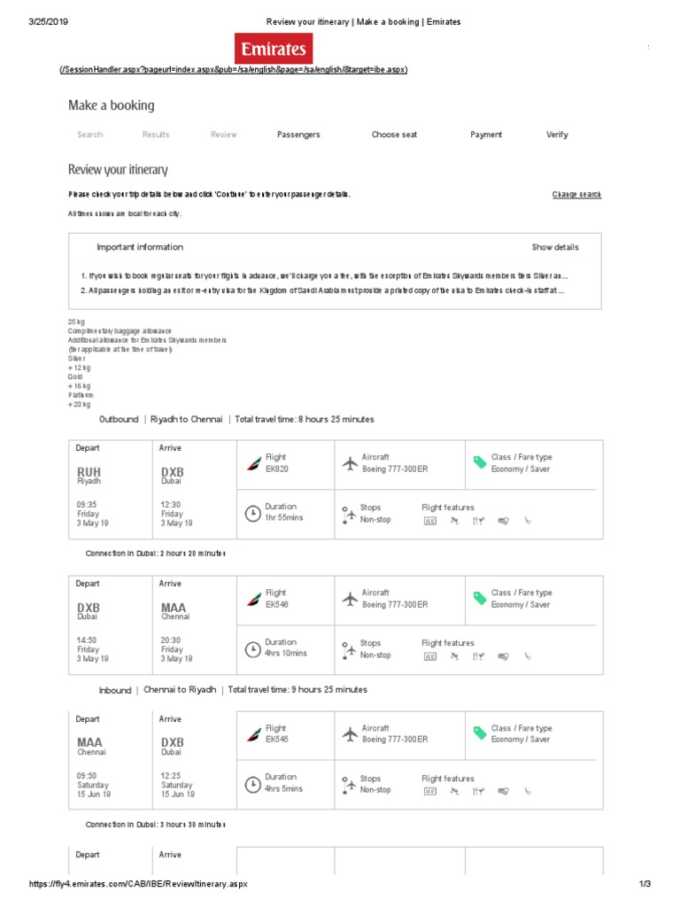 Make A Booking: Review Your Itinerary | PDF | Emirates (Airline ...