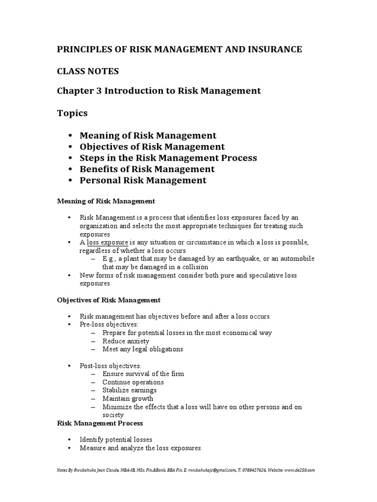 Principles of Risk Management and Insurance Class Notes Chapter 3 ...