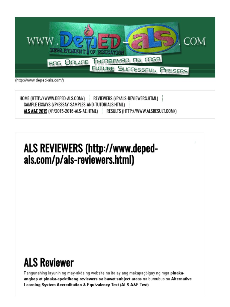 ALS REVIEWERS - ALS DepED - Alternative Learning System | PDF