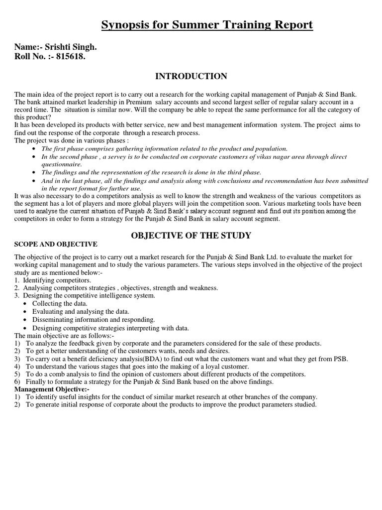 Synopsis For Summer Training Report | Download Free PDF | Marketing ...