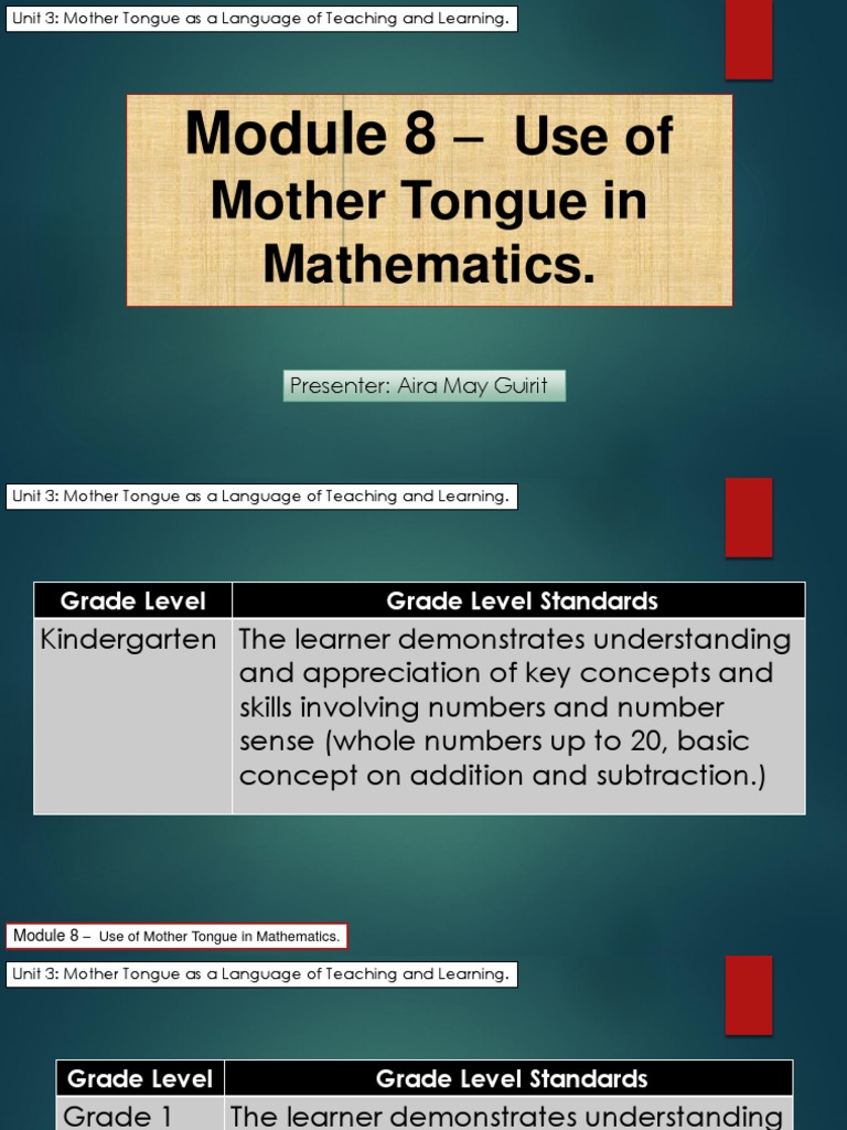 Mother Tongue in Mathematics.: - Use of | PDF | Integer | First Language