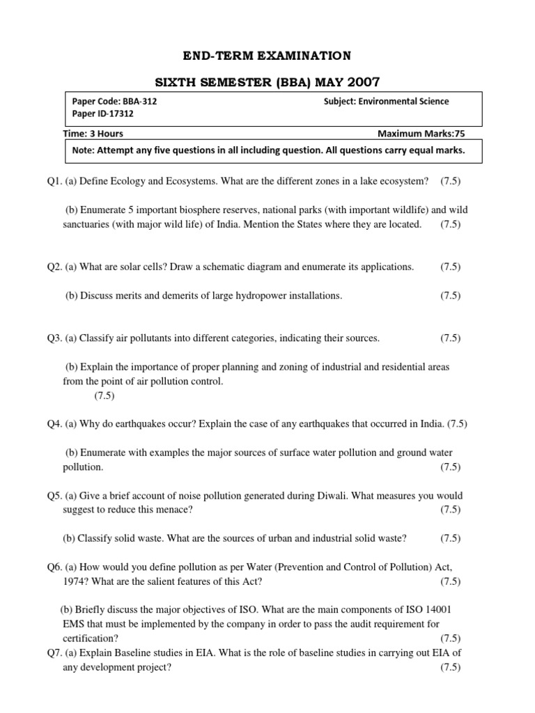 EVS End Term Papers PDF | PDF | Environmental Impact Assessment | Environmental Science