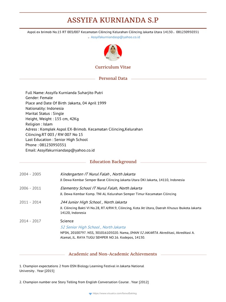 Assyifa Kurnianda S.P: Curriculum Vitae Personal Data | PDF | Jakarta | Behavior Modification