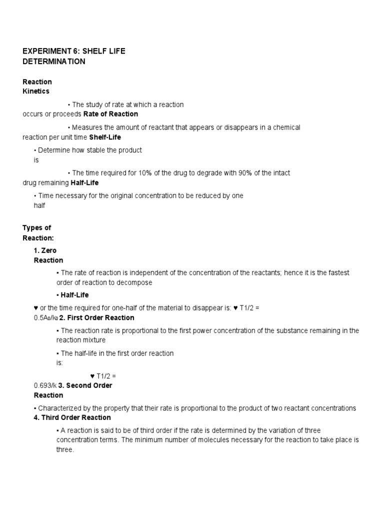 Physical Pharmacy Experiment 6 | PDF | Reaction Rate | Chemical Kinetics