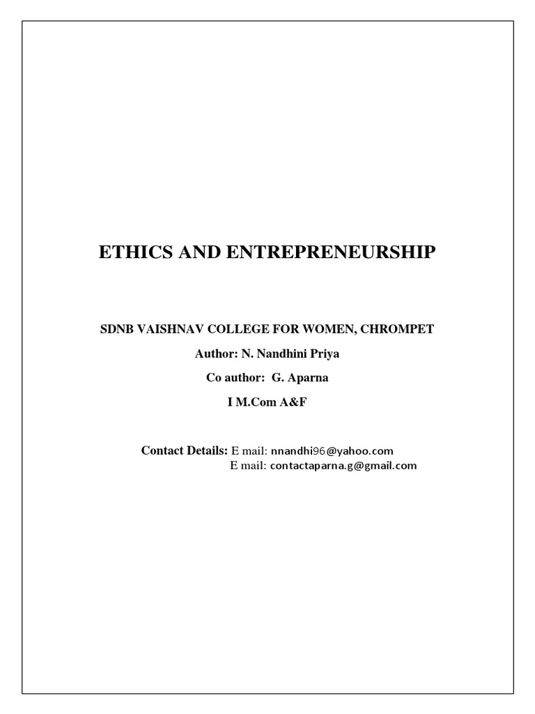 Ethics in Entrepreneurship: Key Principles | PDF | Entrepreneurship ...