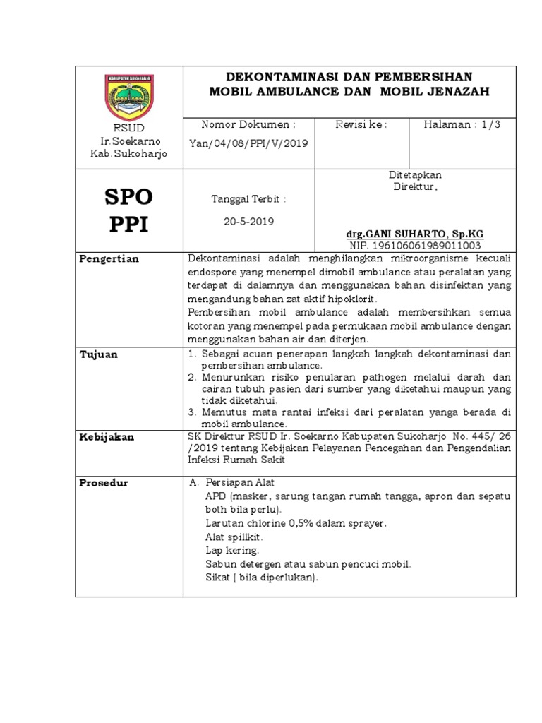 SPO Dekontaminasi Dan Pembersihan Ambulance | PDF | Kesehatan Holistik | Sains & Matematika