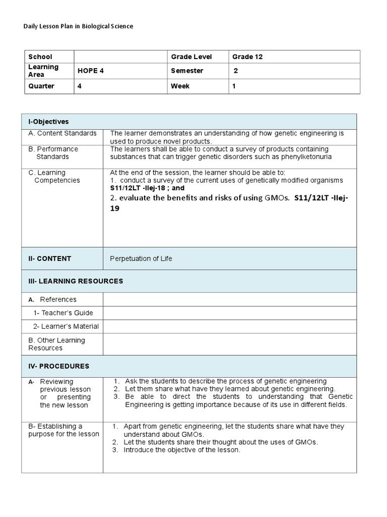 Lesson Plan in Bio-Science | PDF | Genetically Modified Organism ...