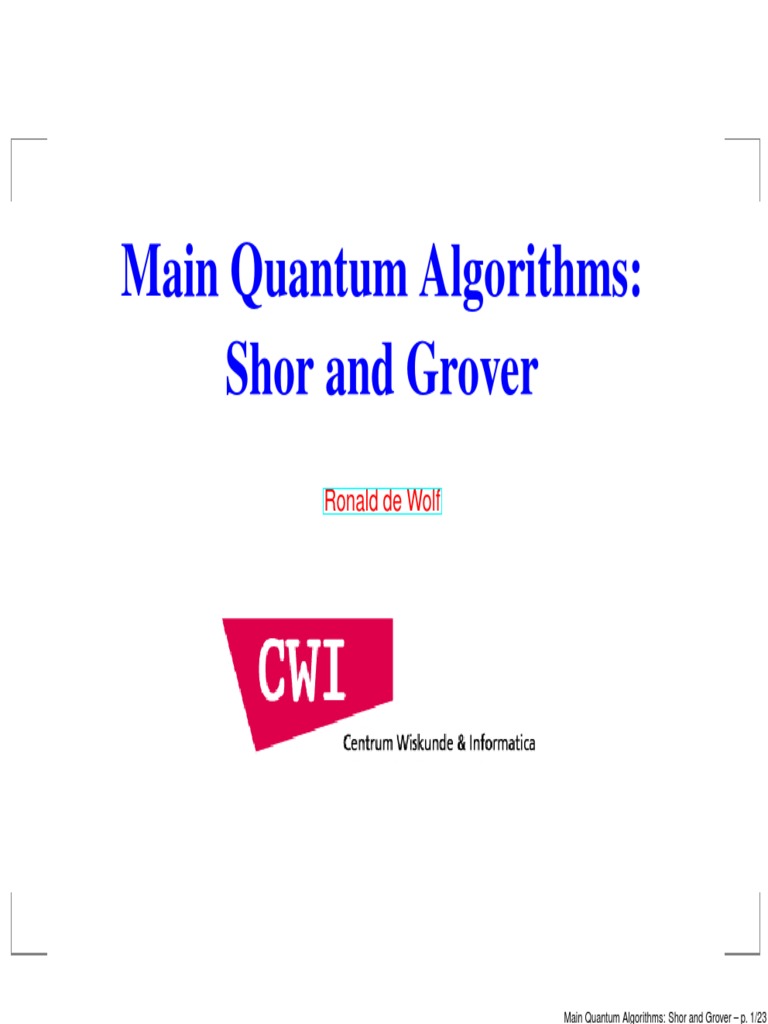 Main Quantum Algorithms Shor And Grover Ronald De Wolf Pdf