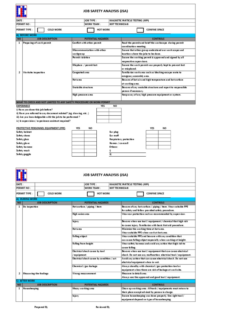 Jsa Format | PDF | Personal Protective Equipment | Nondestructive Testing