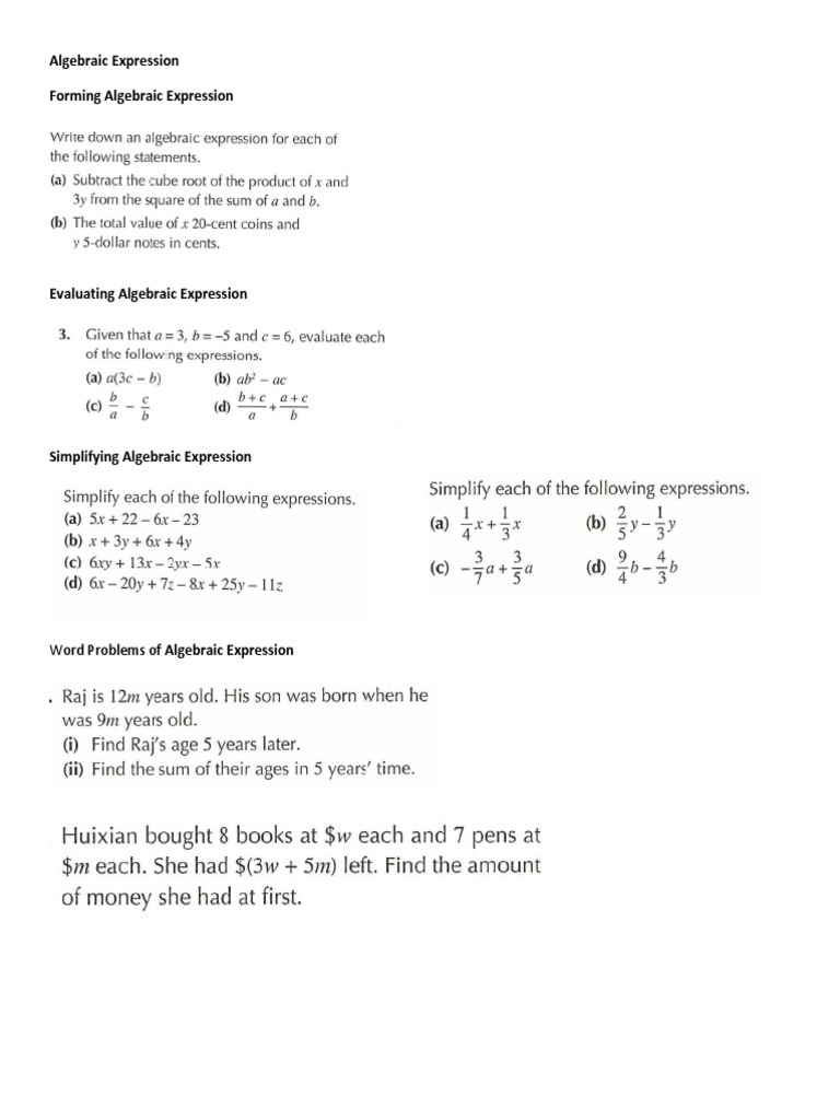 Algebraic Expression Forming Algebraic Expression | PDF