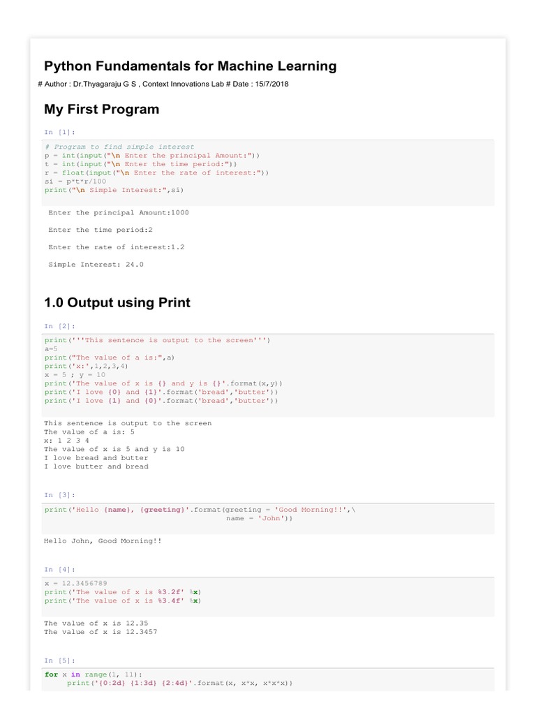 Python Fundamentals For Machine Learning Version1 | Download Free PDF ...