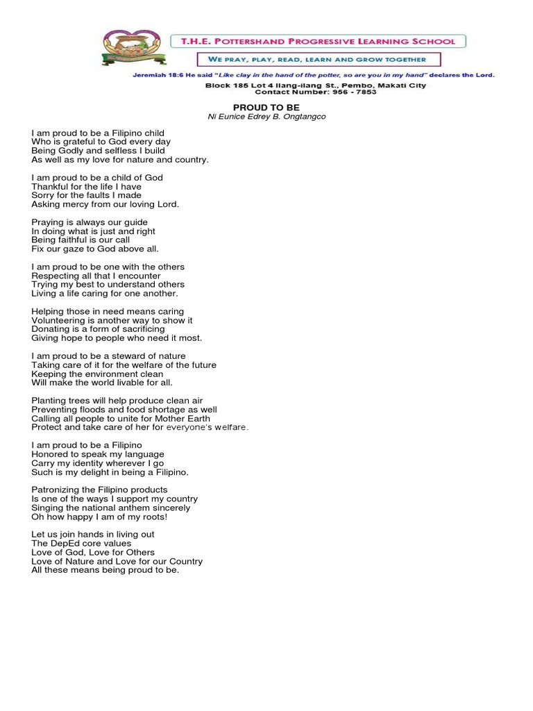 DepEd Core Values Poem by Eunice Ongtangco | PDF